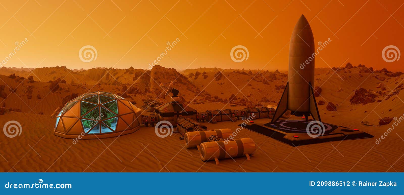 Outpost on the Red Planet Mars 3d Rendering Stock Illustration ...
