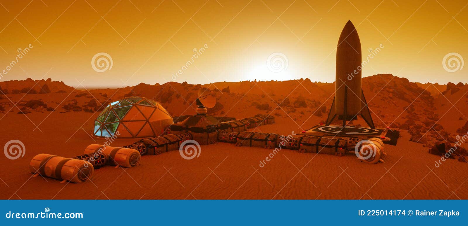 Outpost on the Red Planet Mars 3d Rendering Stock Illustration ...