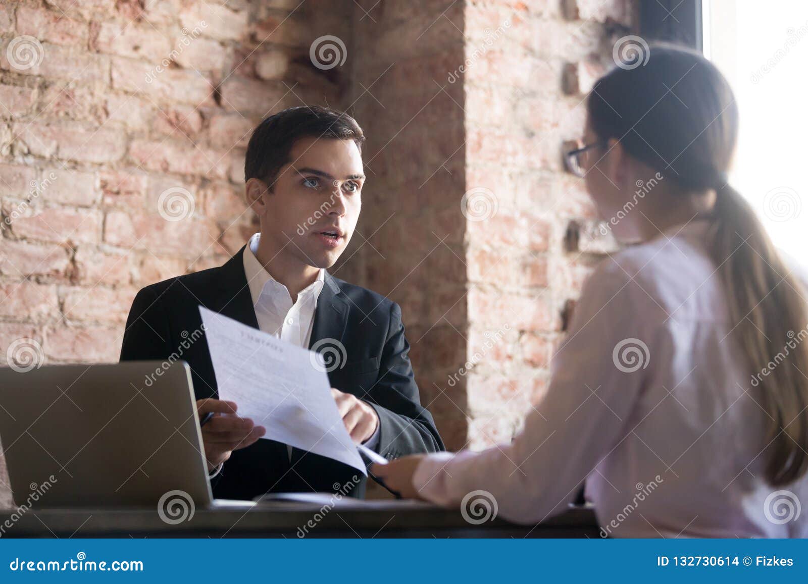 Outrage Boss Talking To Employee, Pointing To Error in Document Stock ...