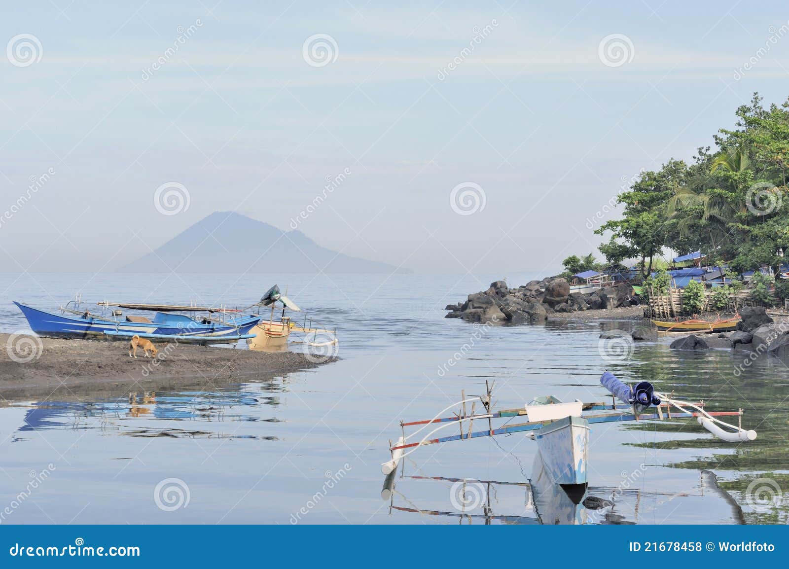 Outrigger Boats in Indonesian Harbor Stock Photo - Image of conical ...