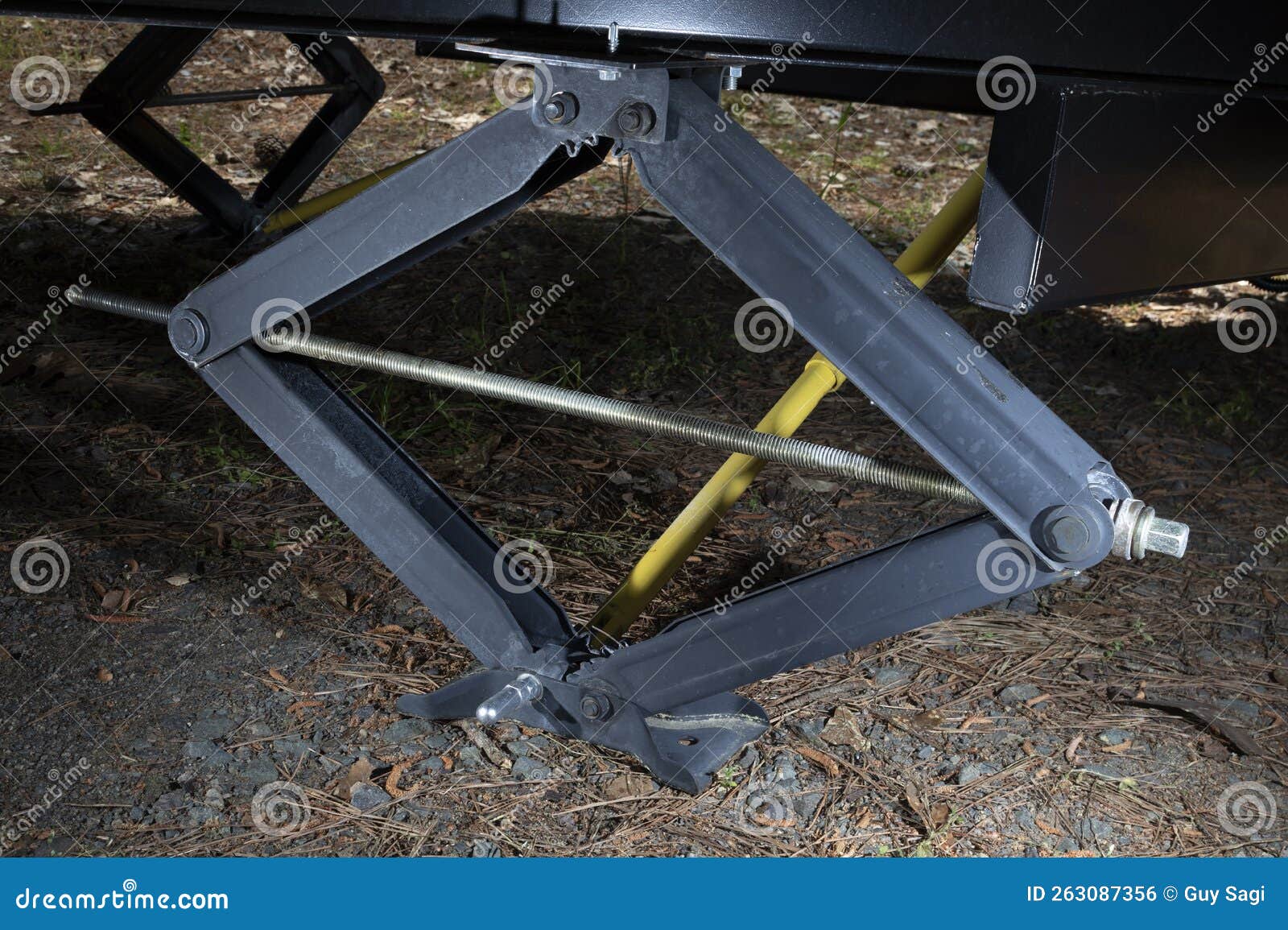 Outrigger Deployed on a Camper Trailer Stock Photo - Image of steel ...