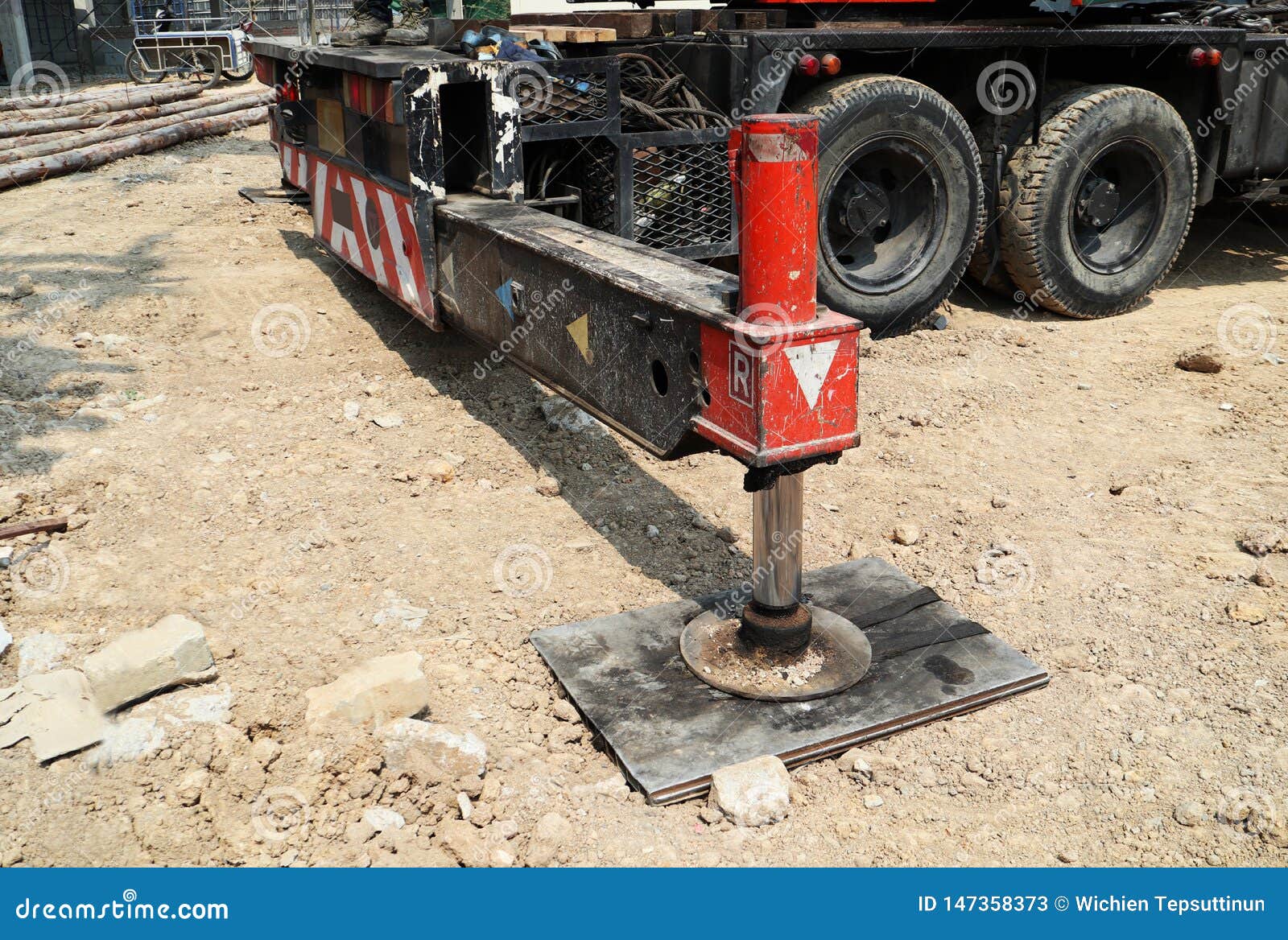 Outrigger of Mobile Crane in Use Stock Image - Image of ground, crane ...
