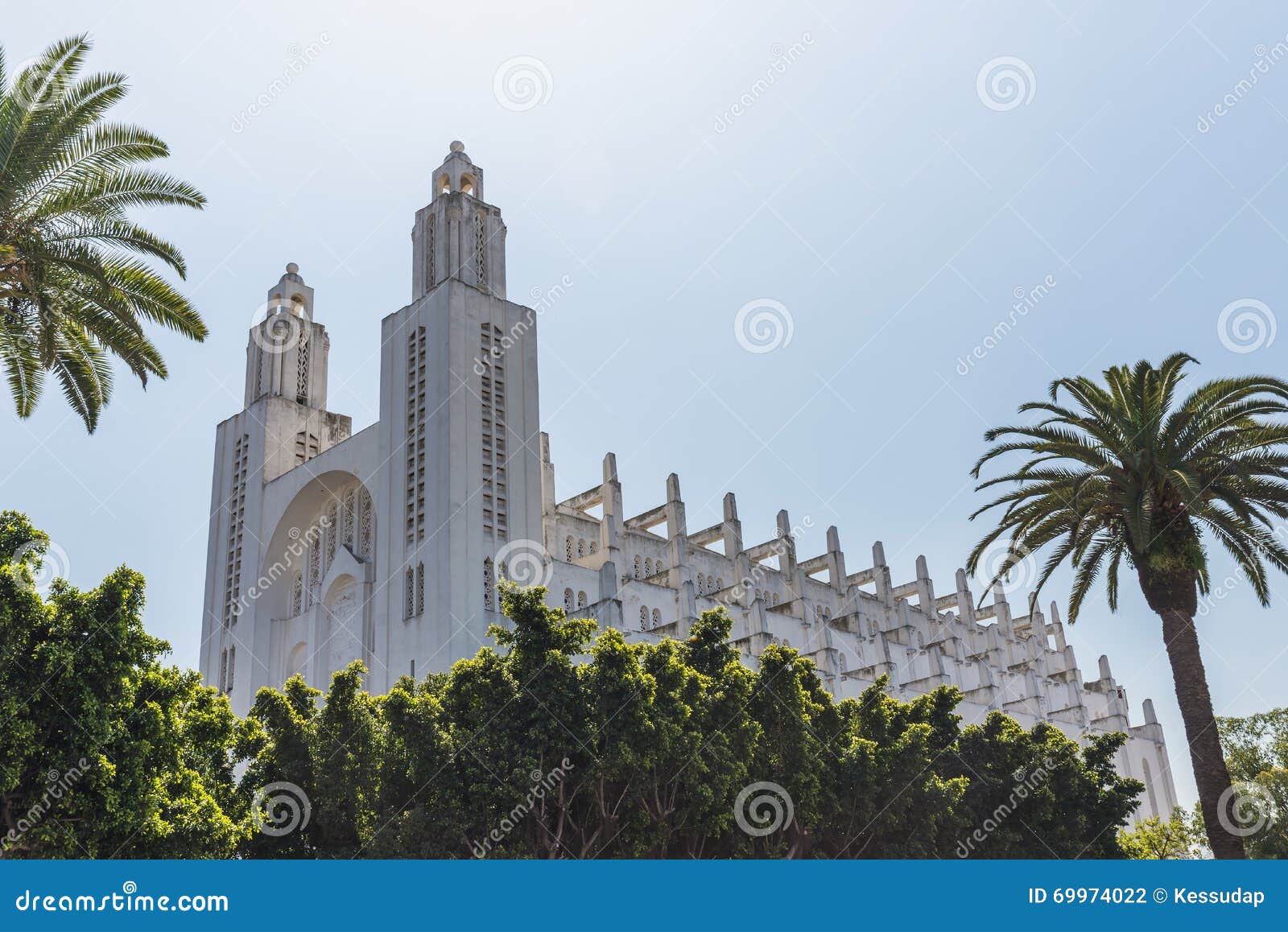 The Outside of Casablanca Cathedral with Tree Stock Photo - Image of ...
