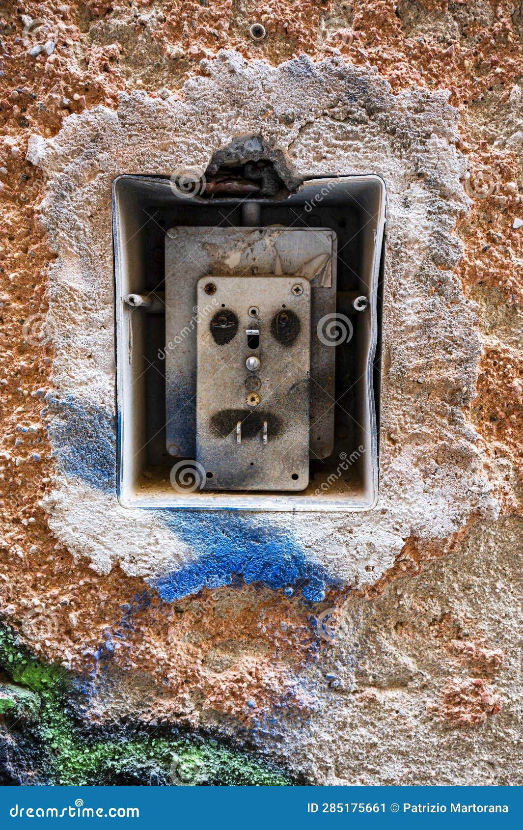 Outside Light Switch Broken and Marred by Paint Stock Image - Image of ...