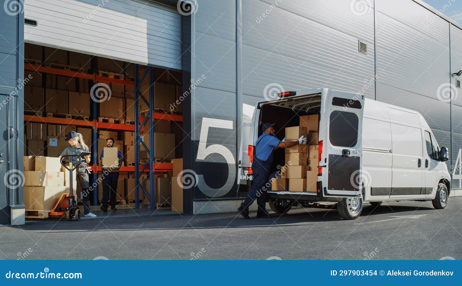 Outside of Logistics Retailer Warehouse with Manager Using Tablet ...