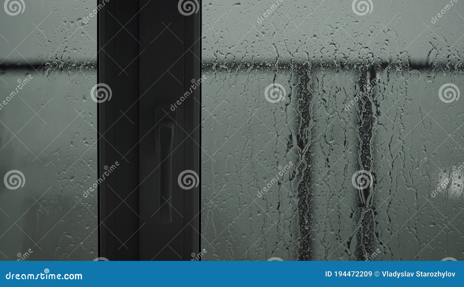 Outside is Raining and Inside View of the Window Frame and Glass. Close ...
