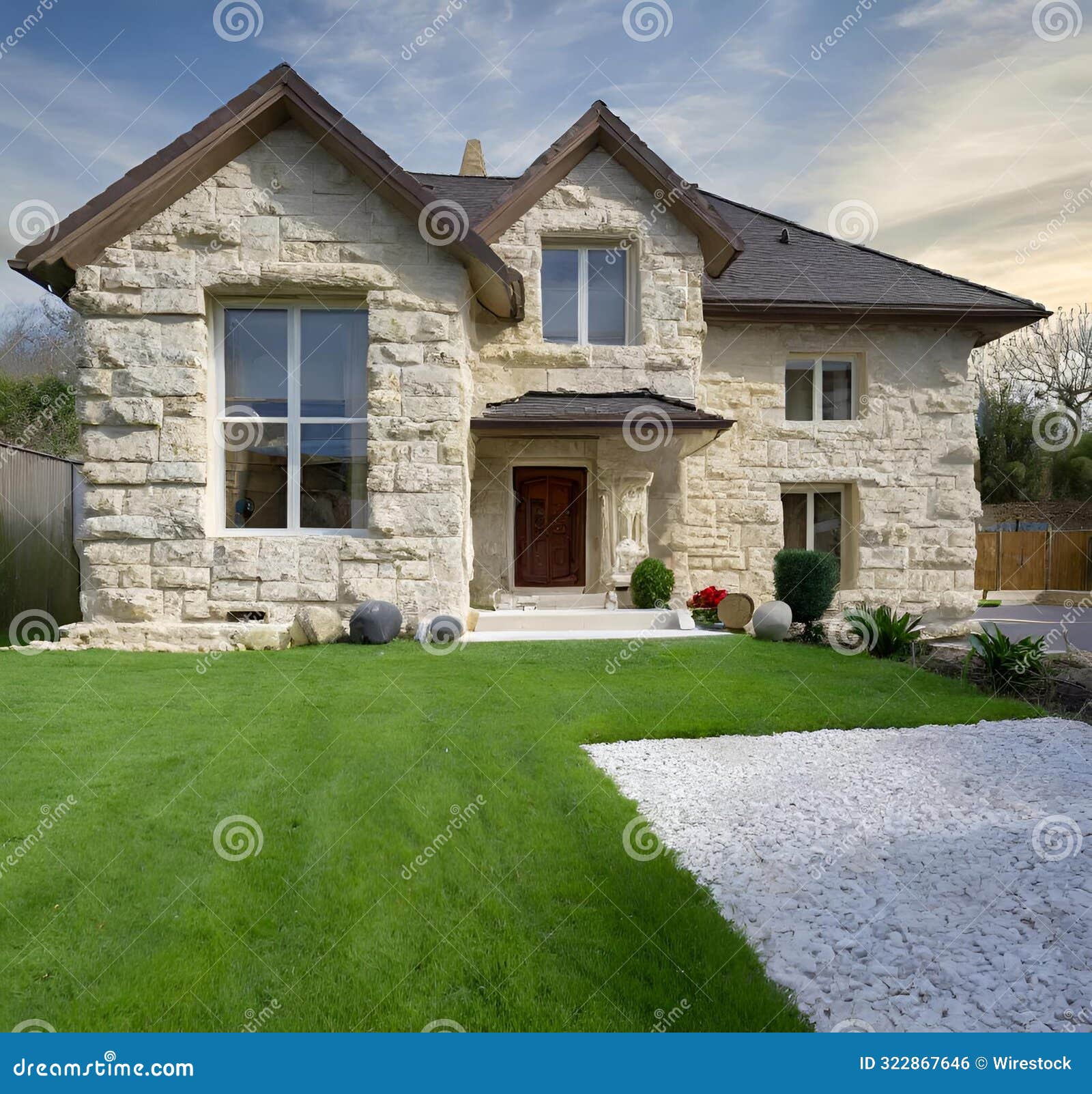 Outside View Of A Limestone House, Front Of The Yard Stock Photography ...