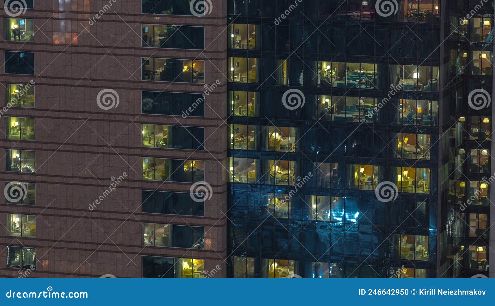 Outside View of Windows in Apartments of a High Class Building at Night ...