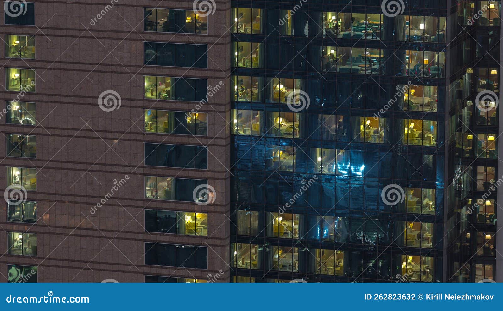 Outside View of Windows in Apartments of a High Class Building at Night ...