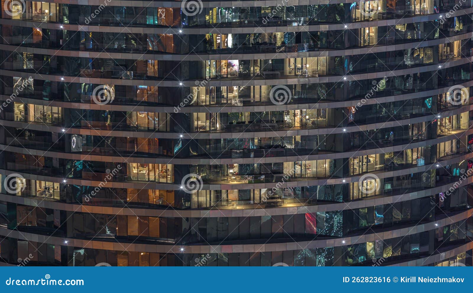 Outside View of Windows in Apartments of a High Class Building at Night ...