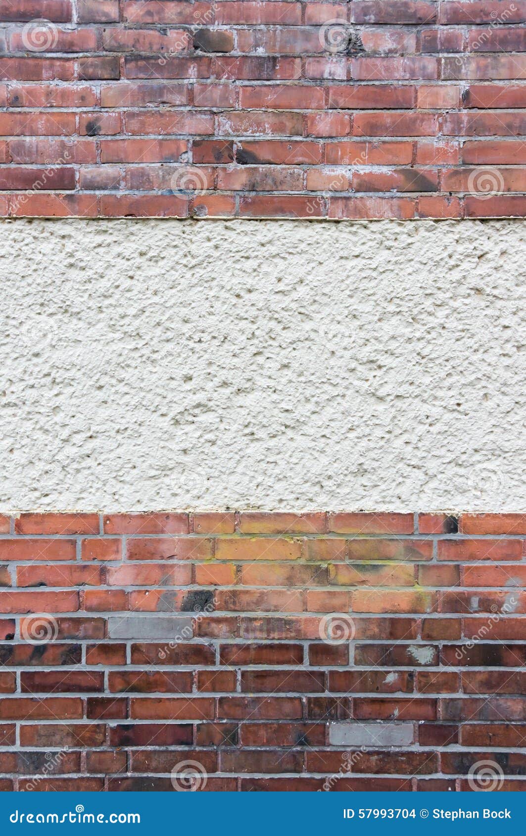 Outside Wall with Plastered Area between Red Clinker Brick Stock Photo ...