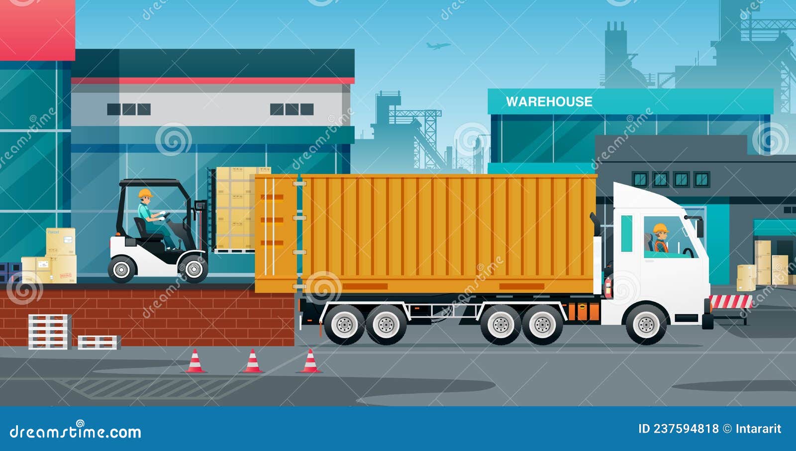 Outside the warehouse. stock vector. Illustration of logistic - 237594818