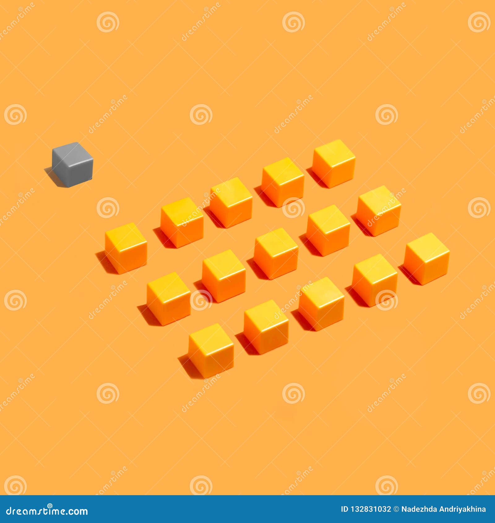 Outsider Position: Rows of Yellow Identical Cubes and Behind Gray Stock ...