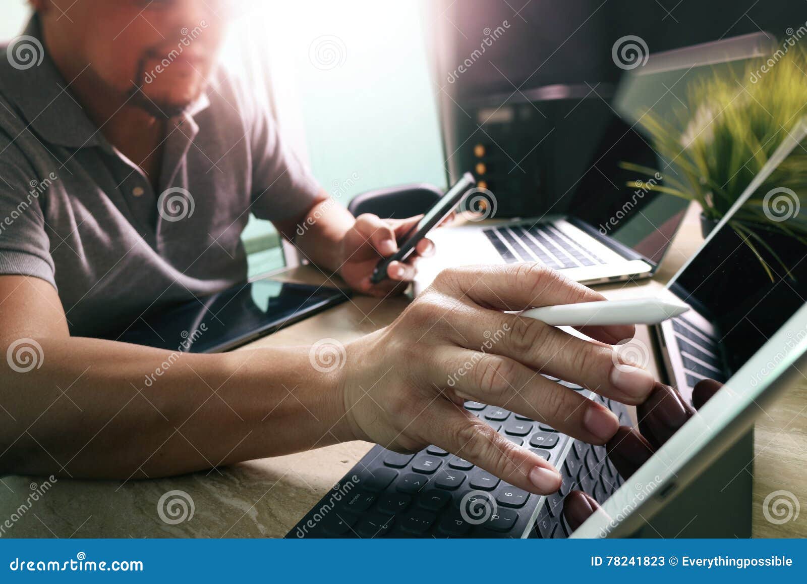 Outsource Developer Working on Marble Desk Working Laptop Computer ...