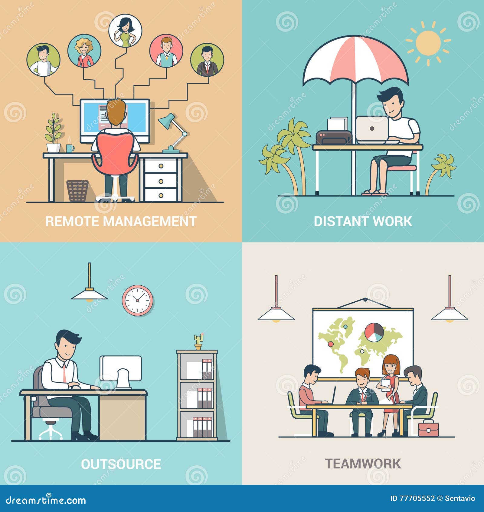 Outsource Teamwork Distant Work Remote Management Stock Vector ...