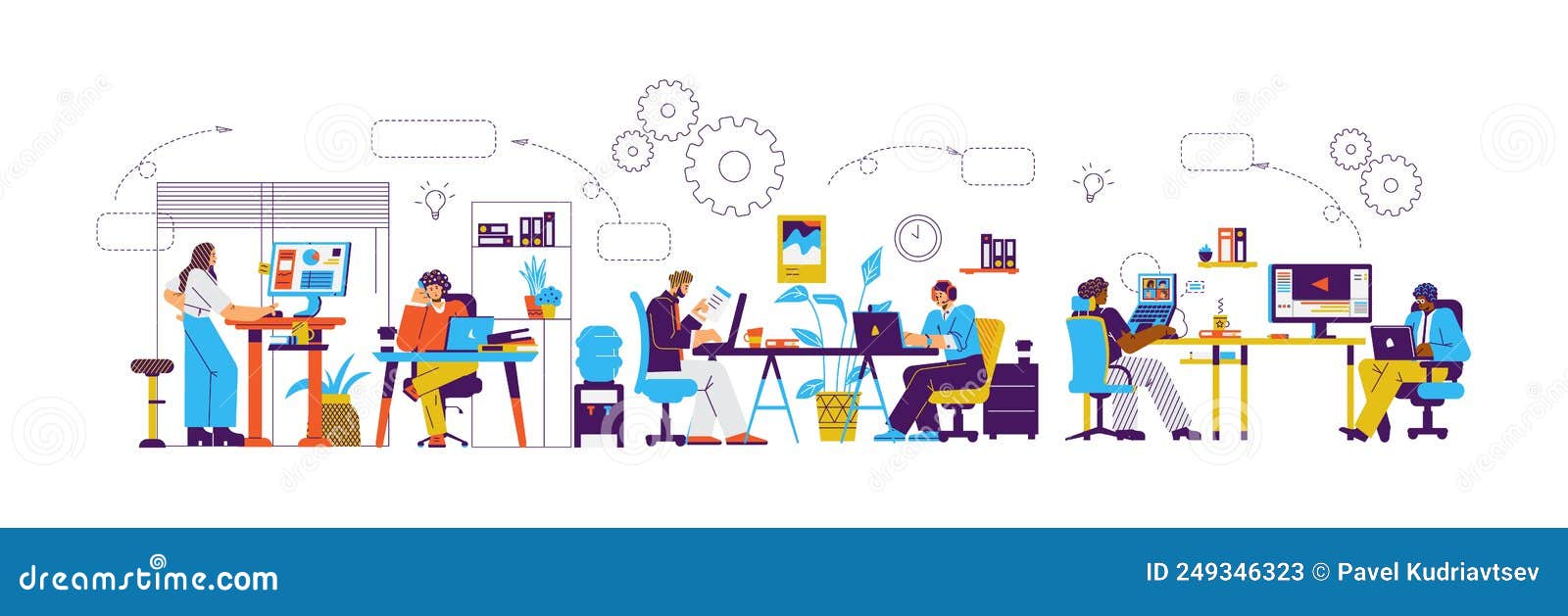 Outsource Work Infographics with Office Employees Working in Teamwork ...