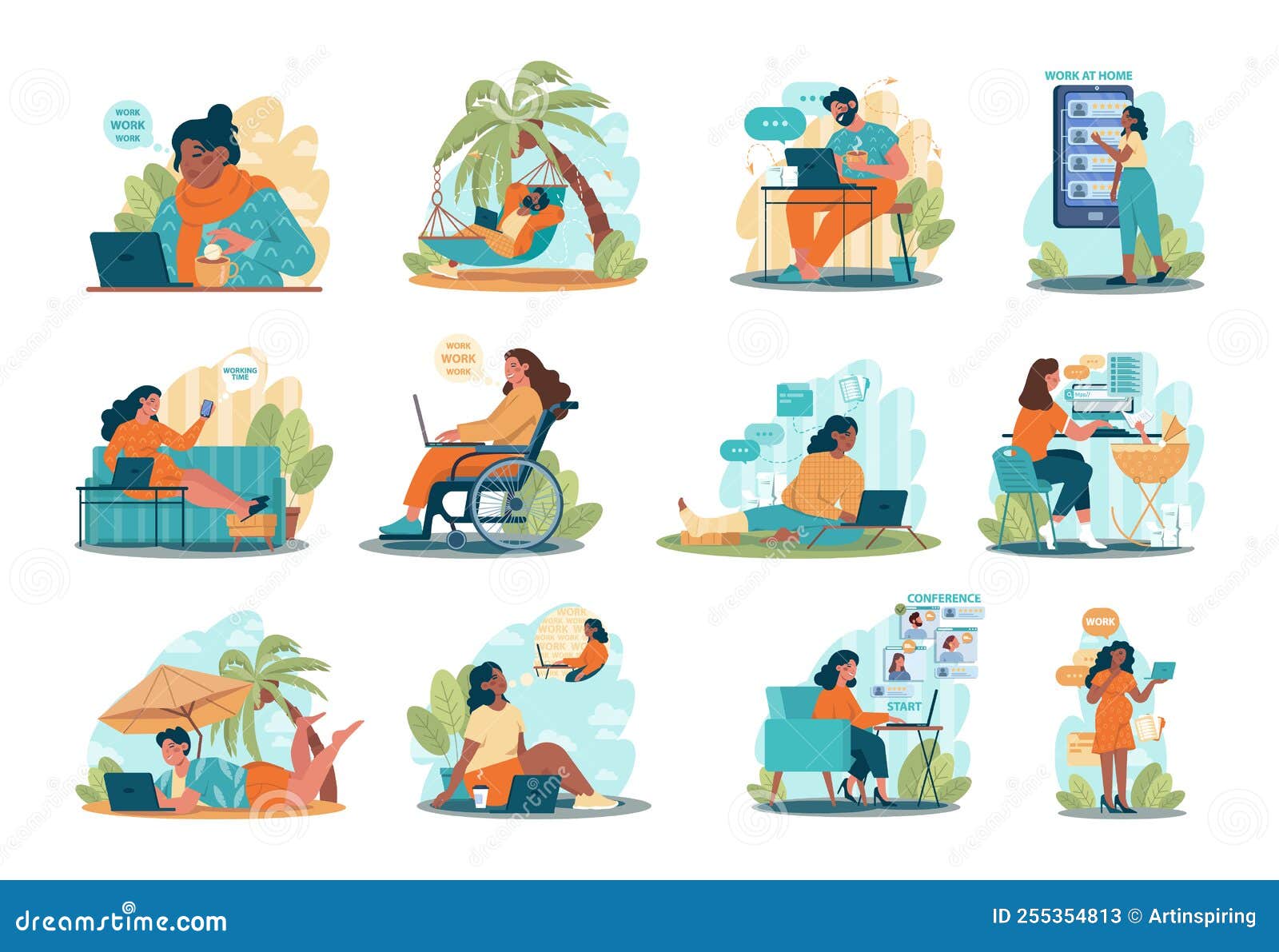 Outsourcing Concept Set. Telework and Project Delegation, Employee ...