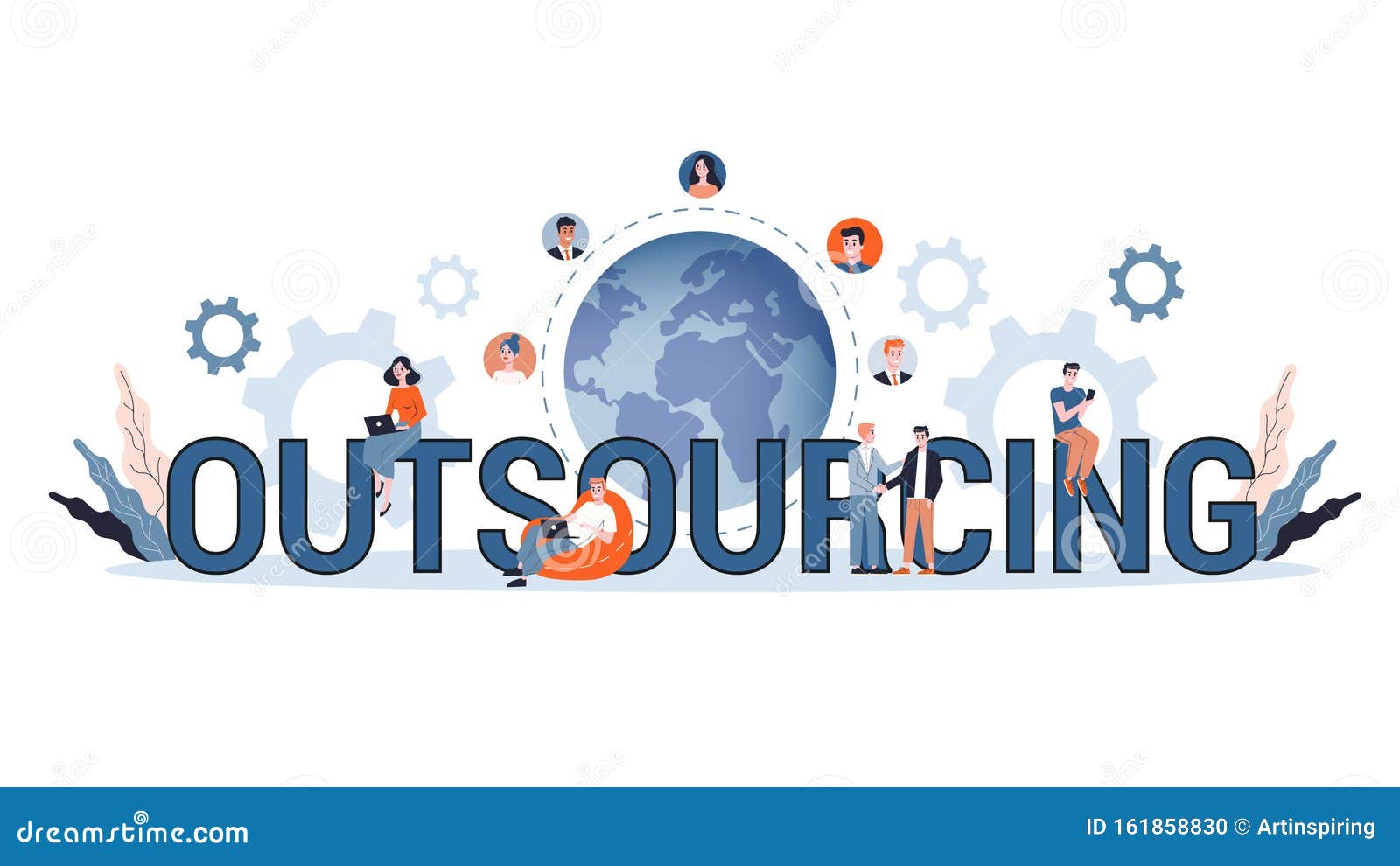 Outsourcing Concept Vector Illustration on White Background Stock ...