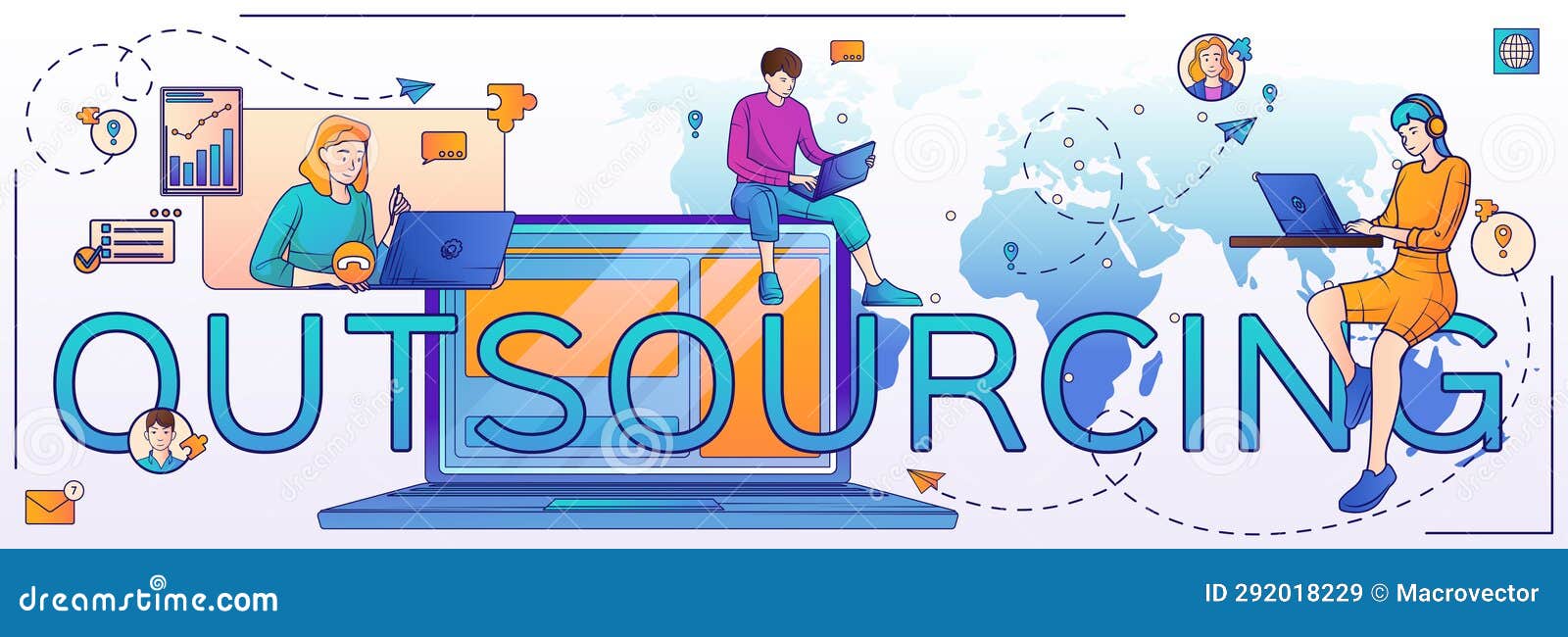 Outsourcing Horizontal Illustration Stock Vector - Illustration of ...
