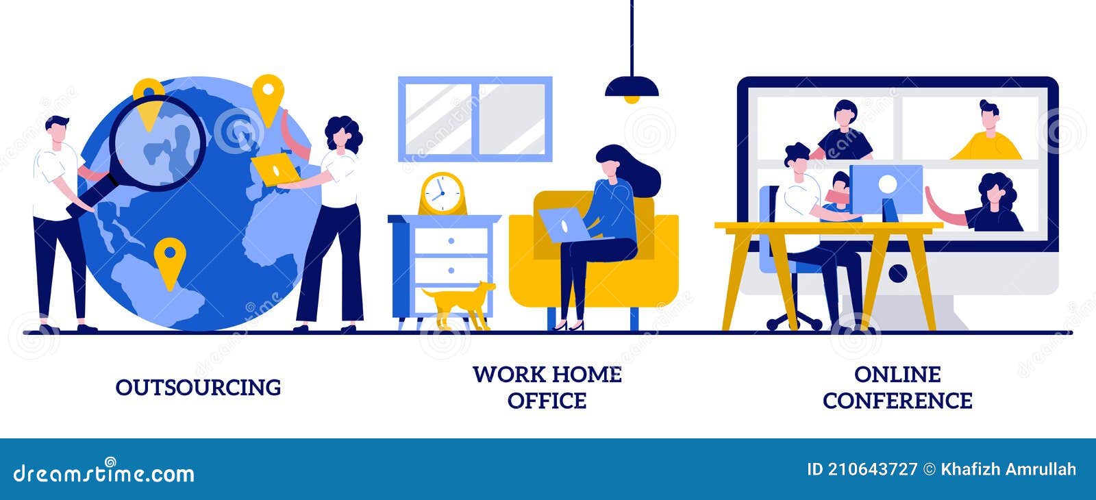 Outsourcing, Work Home Office, Online Conference Concept with Tiny ...