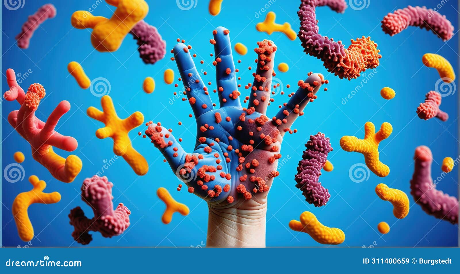 An Outstretched Hand on Which Pathogens Such As Bacteria and Viruses ...