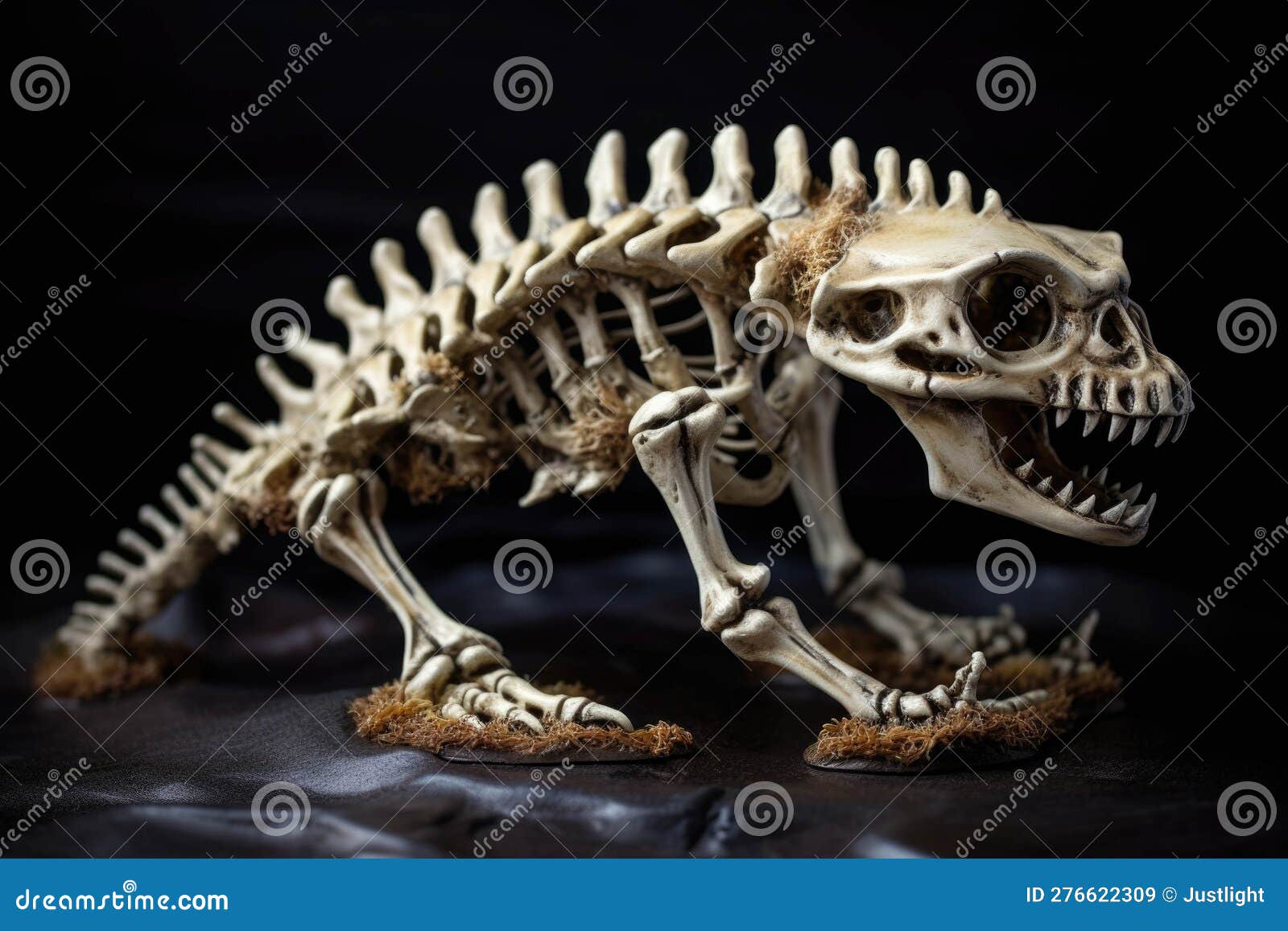 Outstretched Skeleton of a Clawed Beast Its Sharp Fangs a Remnant of a ...
