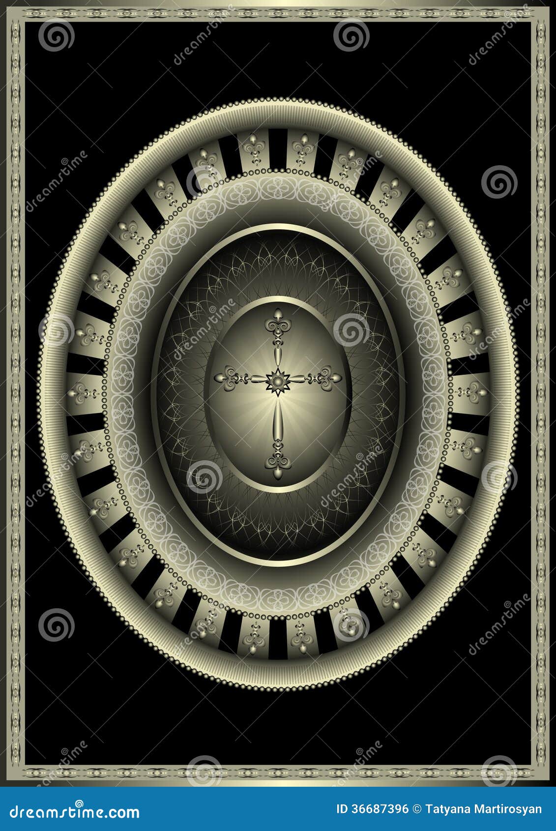 Oval Antique Frame with Cross. Stock Illustration - Illustration of ...