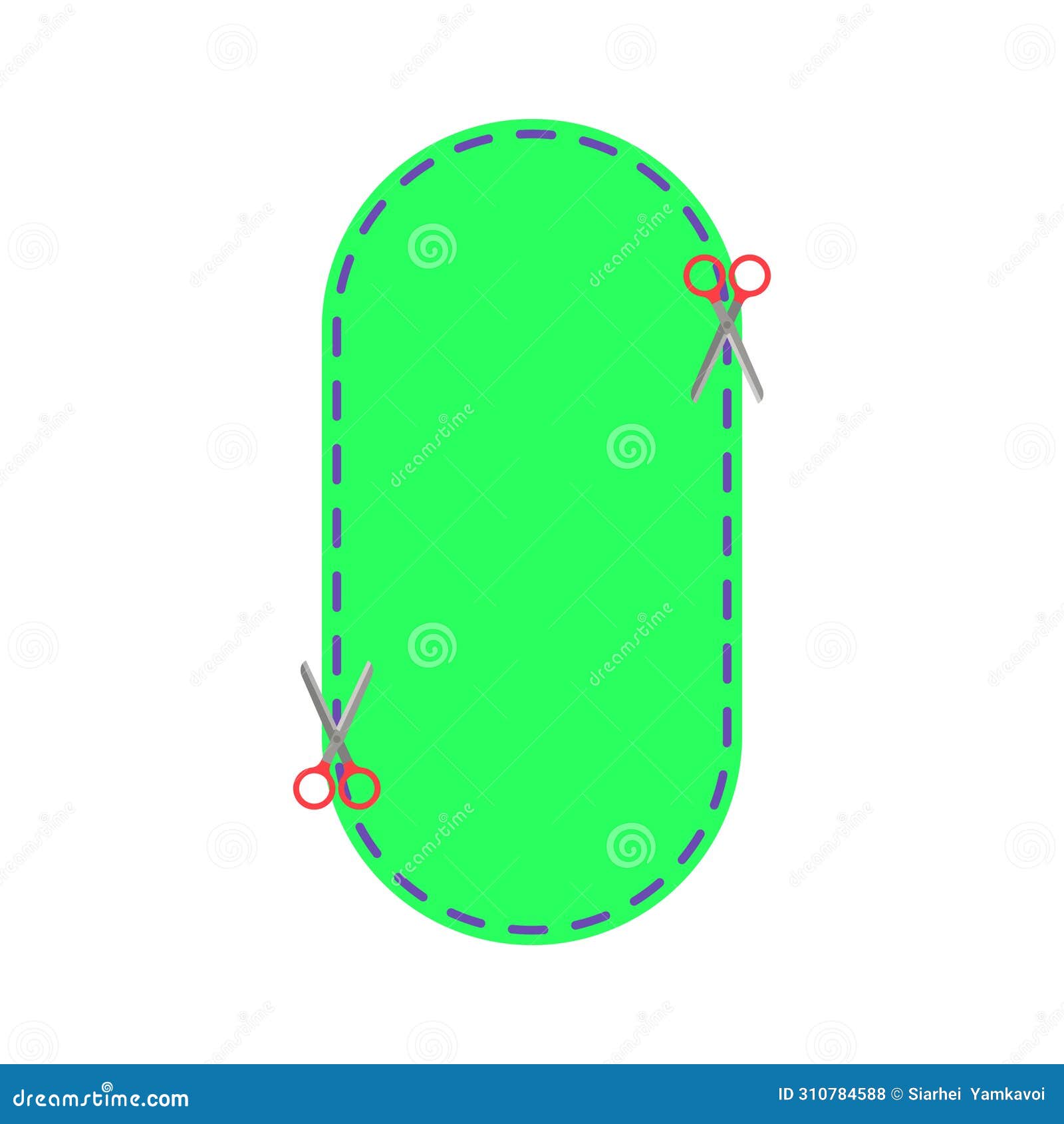 Oval Blank Frame with Scissors and a Dotted Cut Line. Vector ...