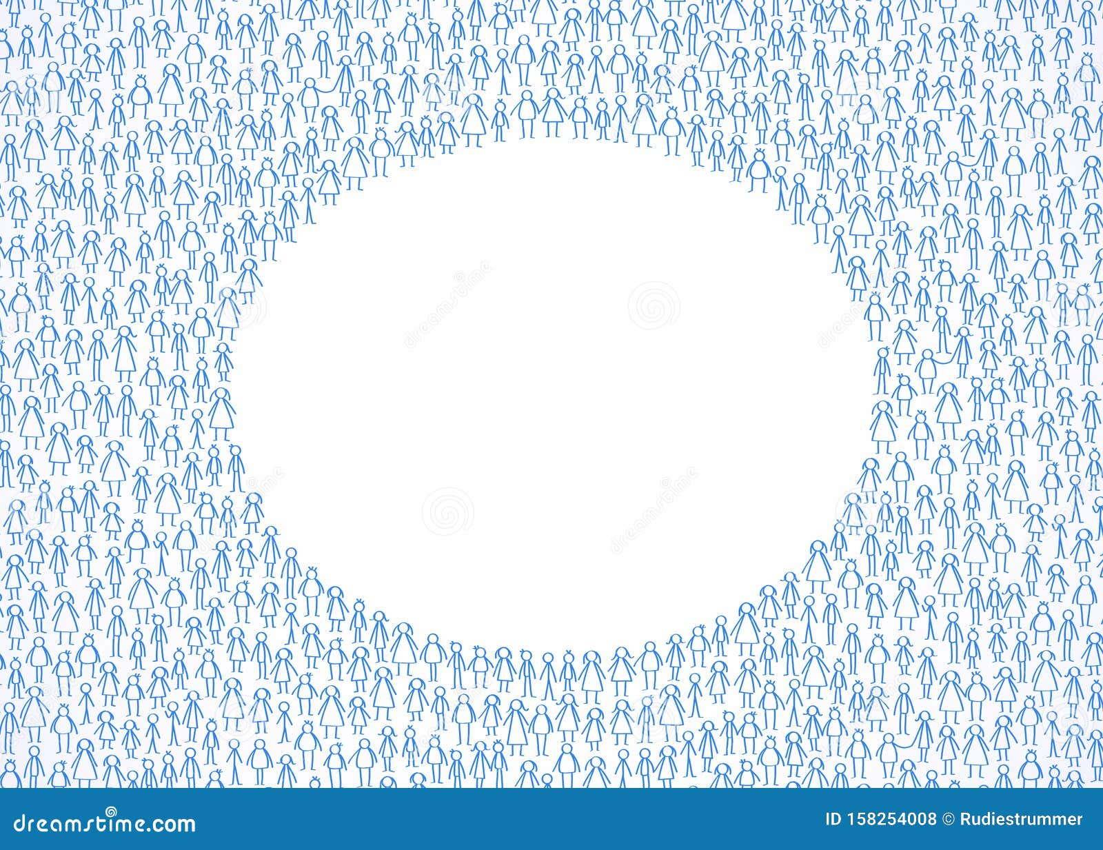 Oval Blank Space Shaped by Huge Group of Stick People, Population ...