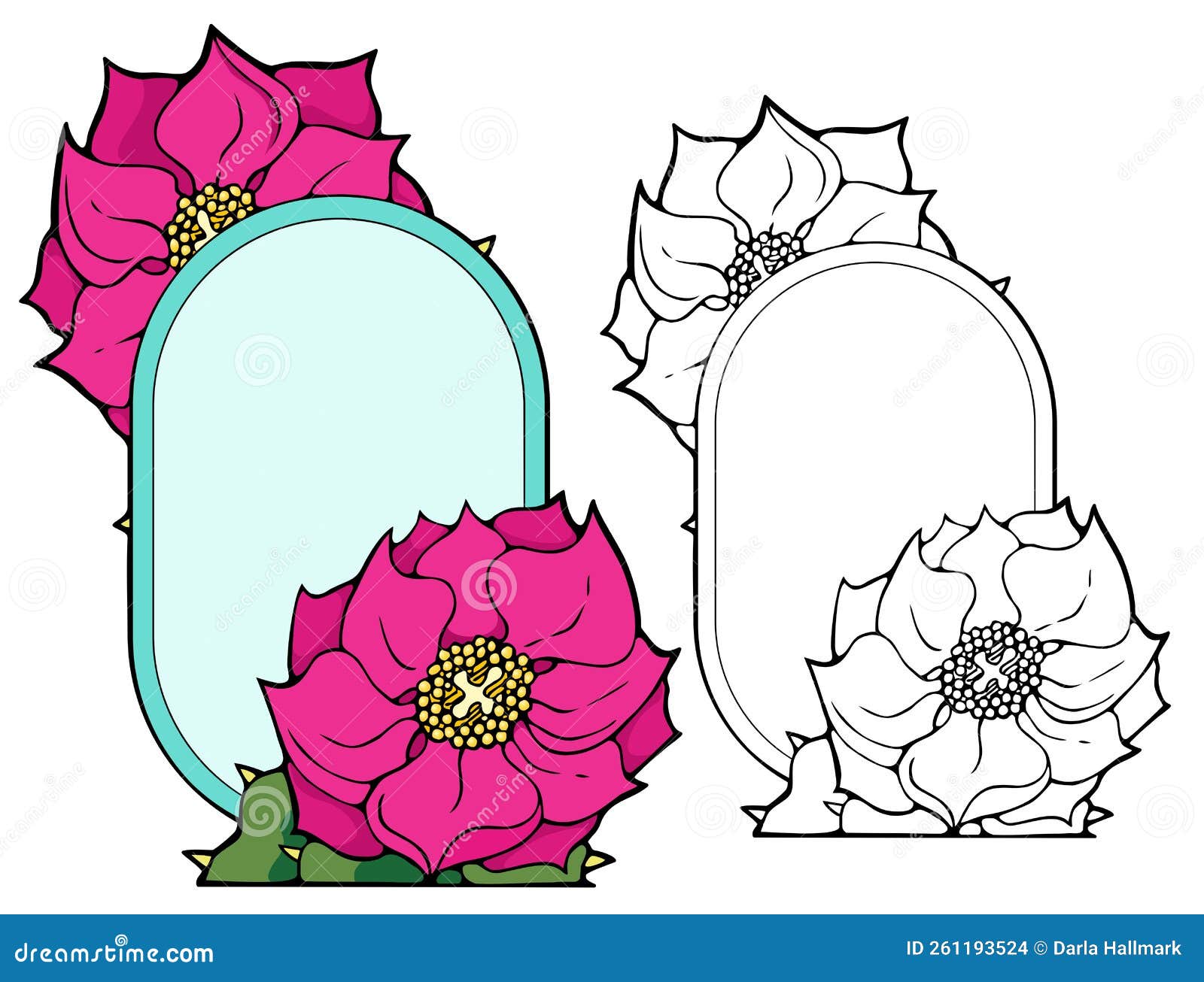 Oval Border Design with Pink Cholla Cactus Stock Vector - Illustration ...