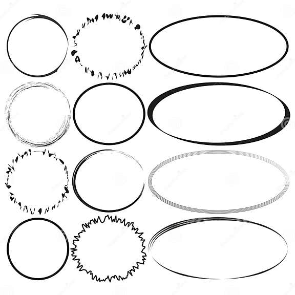 Oval and Circle Frames. Distressed and Smooth Lines. Abstract ...