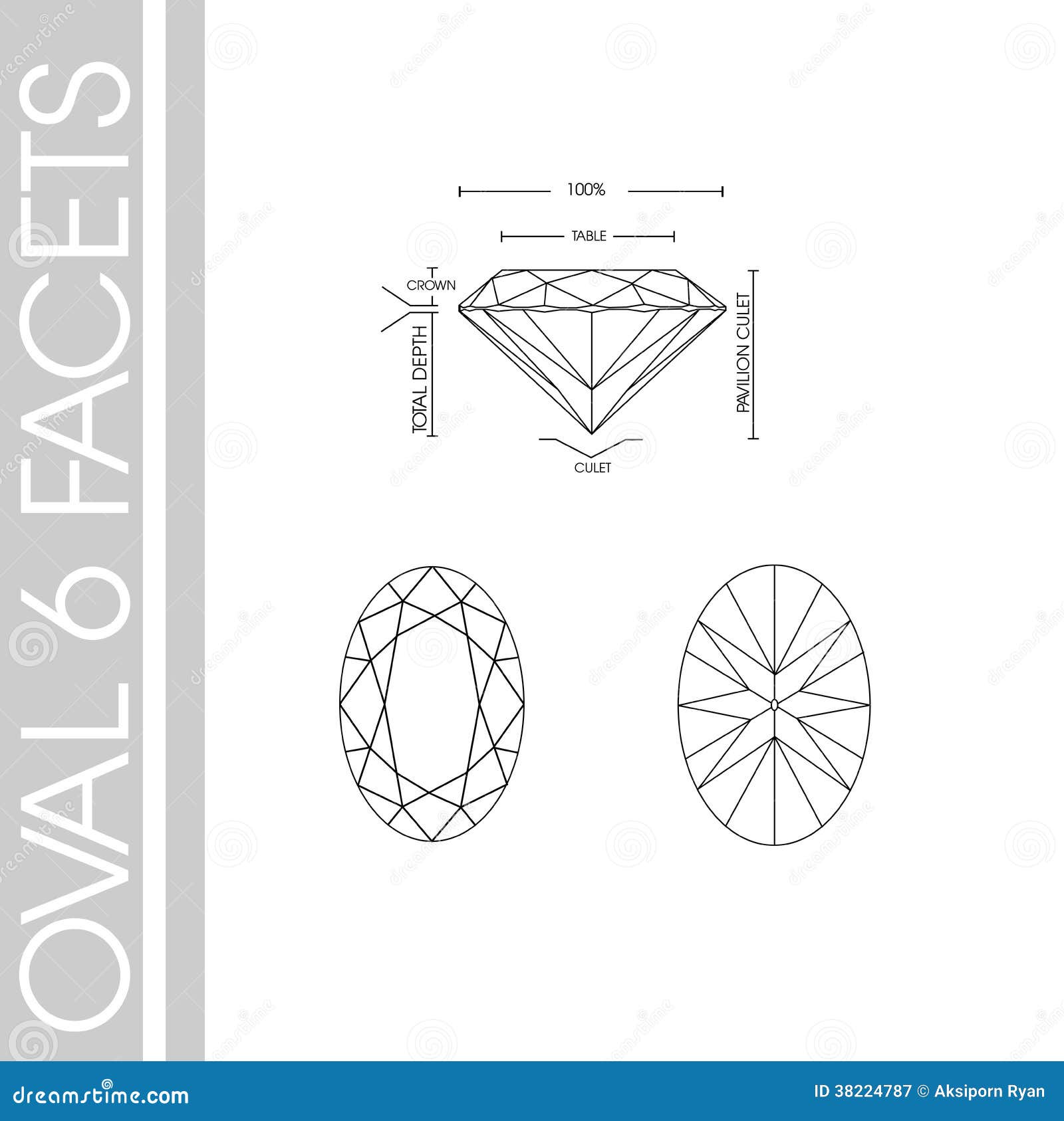 Oval Diamond Shape 6 Facet. Stock Vector - Illustration of frame ...
