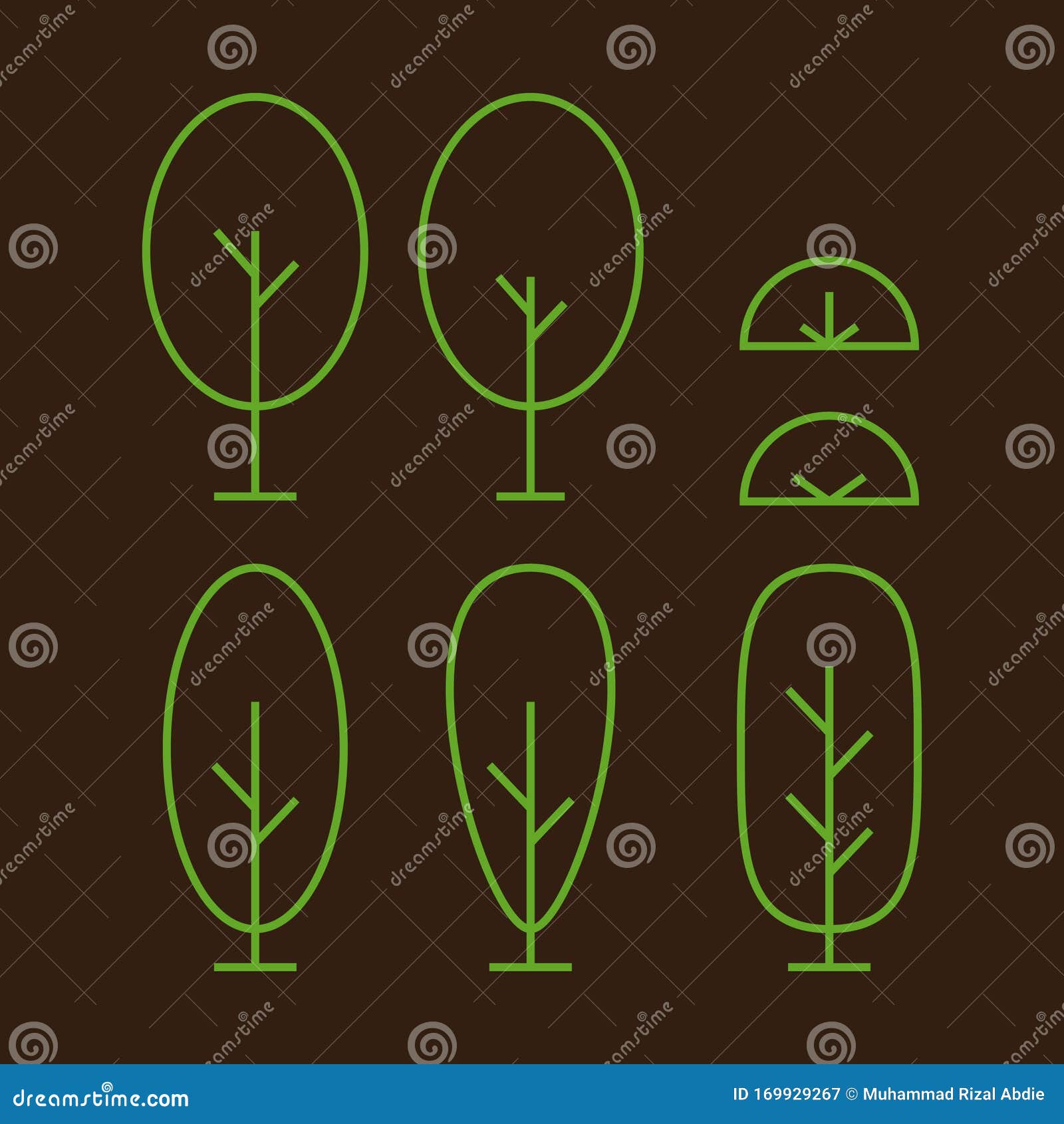 Oval and Elips Outline Tree and Bush Plant Graphic Vector Asset Set ...