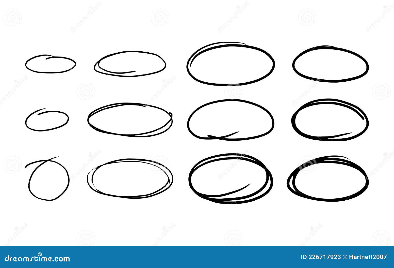 Oval Empty Borders Set. Black Round Grunge Frames. Hand Drawn Vector ...