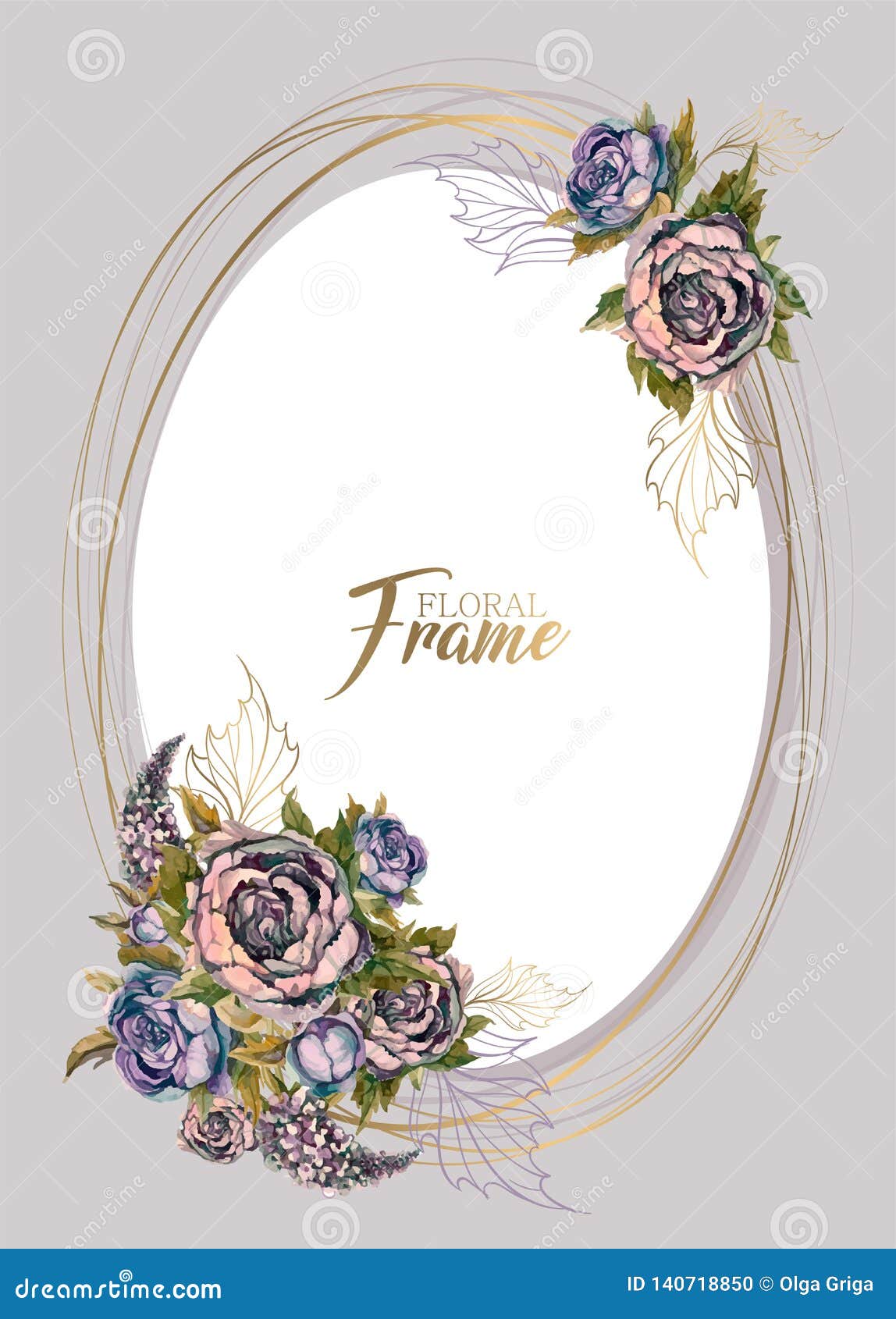 Oval Festive Frame with with Bouquets of Flowers Stock Illustration ...