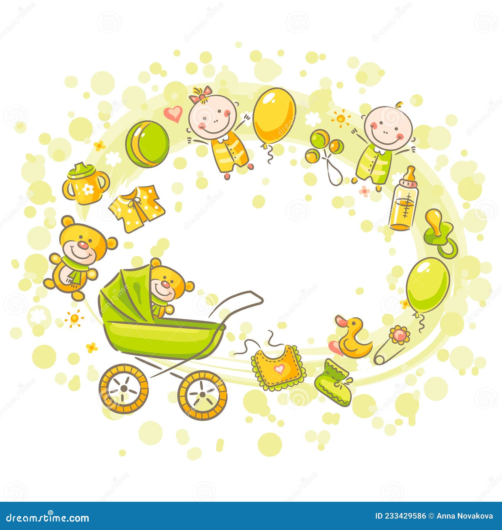 Oval Frame with Cartoon with Lots of Baby Things Stock Vector ...