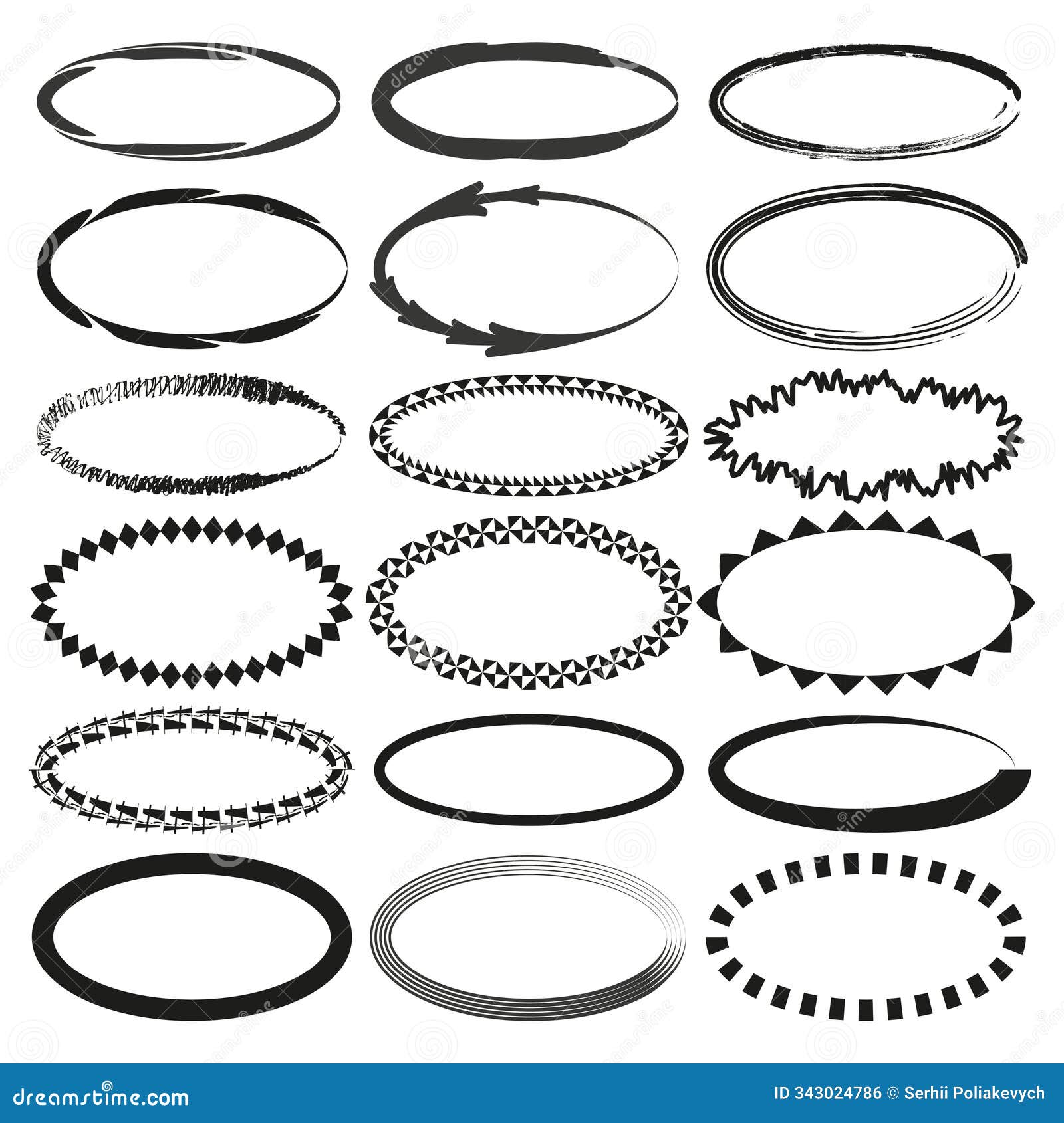 Oval Frame Collection. Decorative Oval Borders. Geometric Patterns Set ...