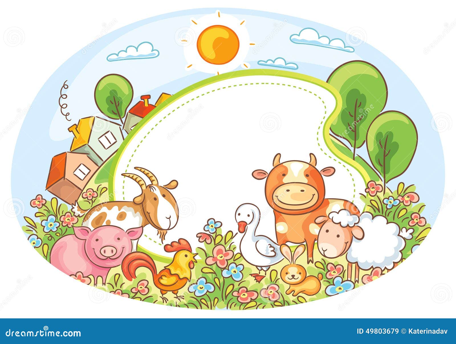 Oval Frame with Farm Animals Stock Vector - Illustration of copy, green ...