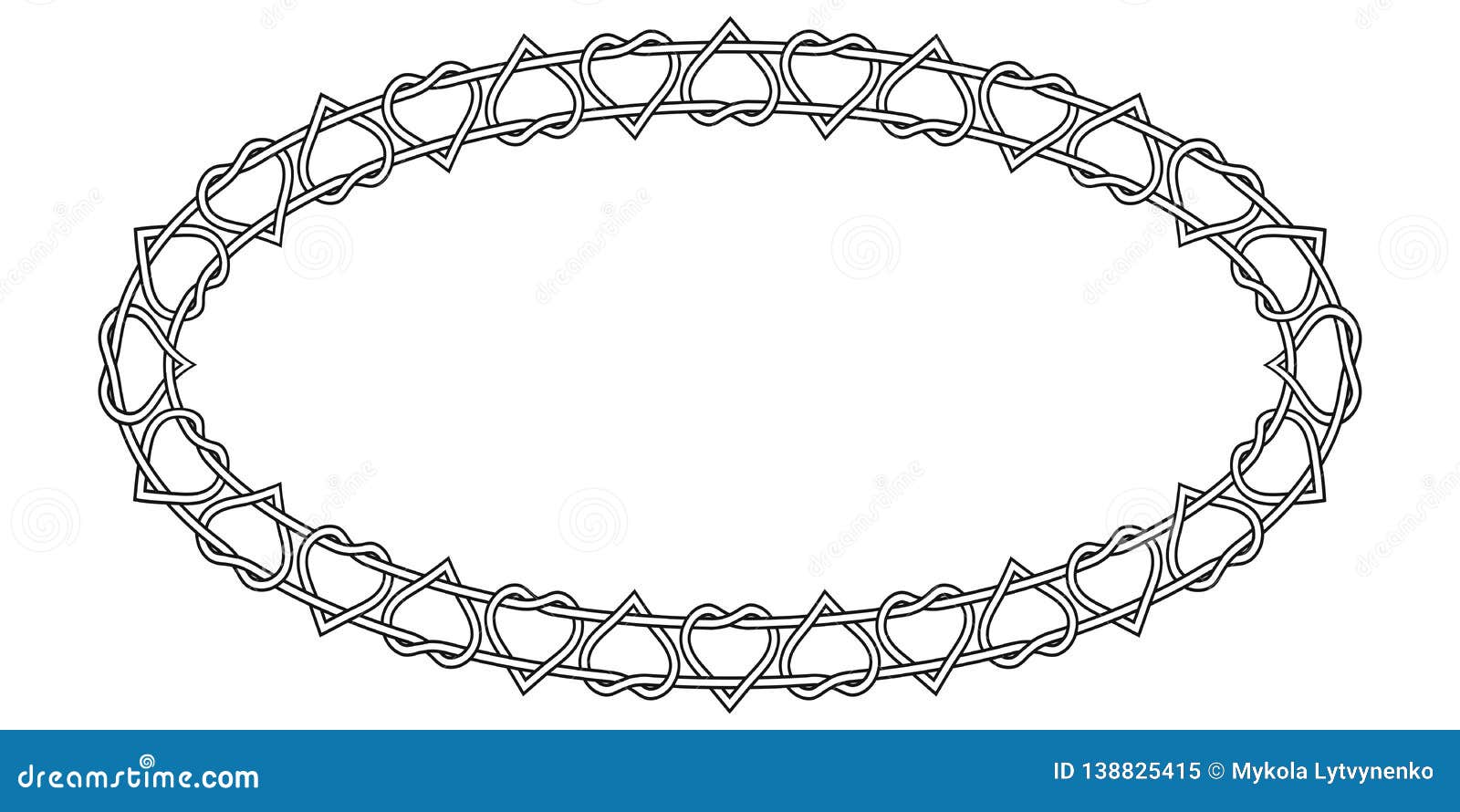 Oval Frame Pattern of Twisted Hearts, Vector Valentine Frame of Twisted ...