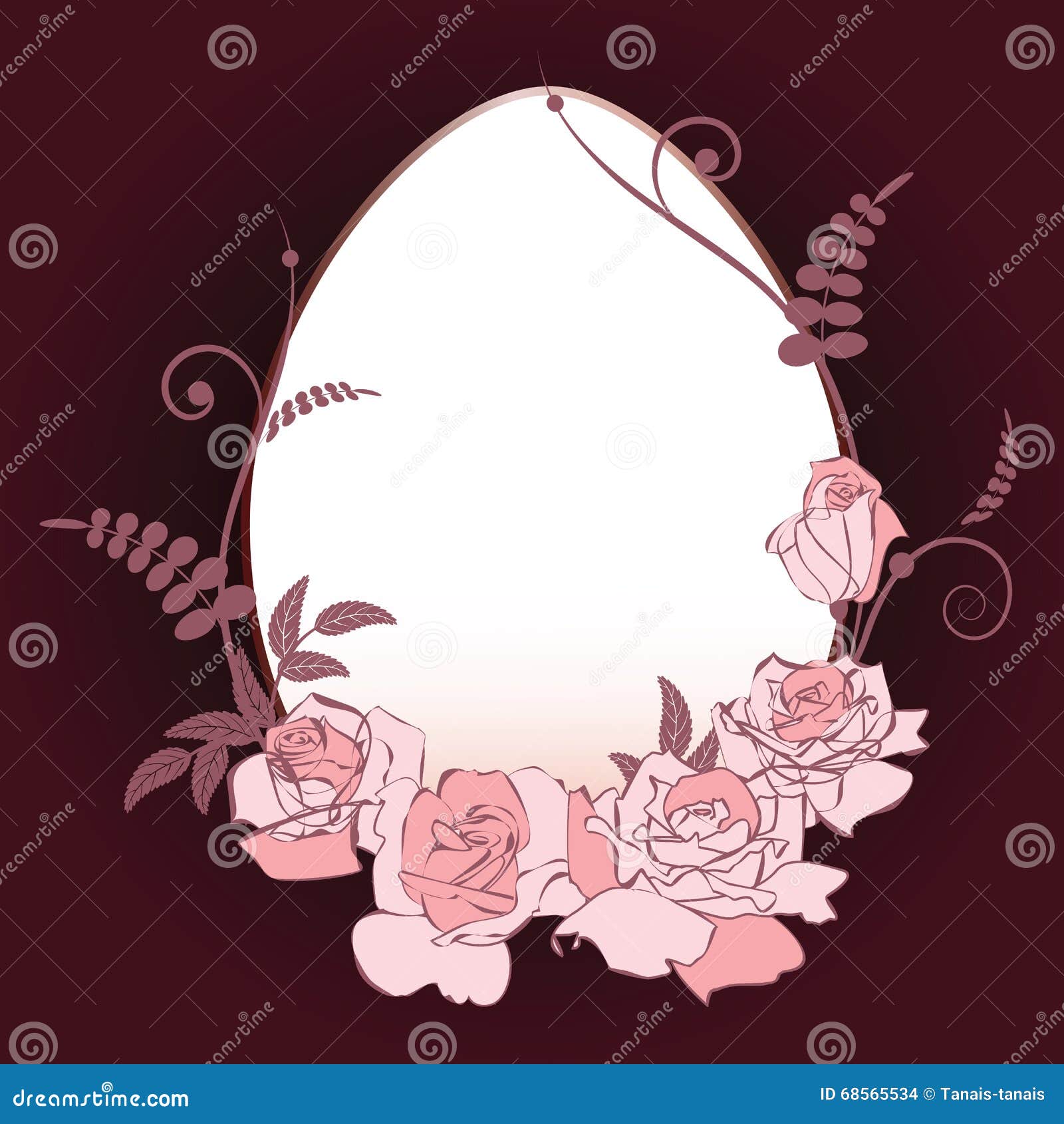 Oval frame with pink roses stock vector. Illustration of contour - 68565534