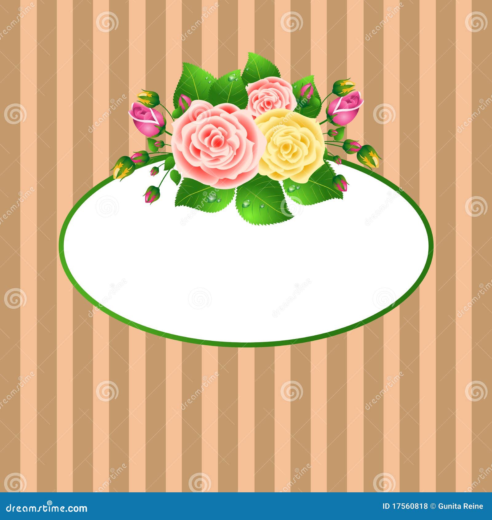Oval frame with roses stock illustration. Illustration of butterflies ...