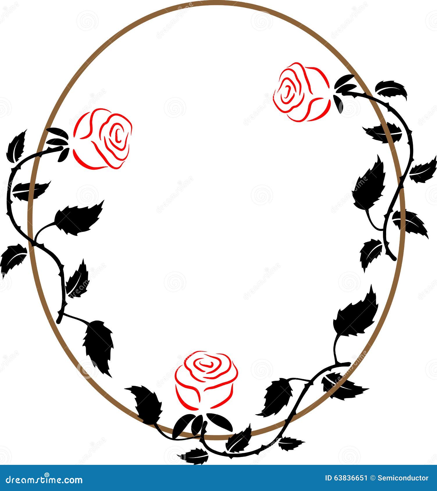 Oval Frame with the Three Roses Stock Vector - Illustration of ...