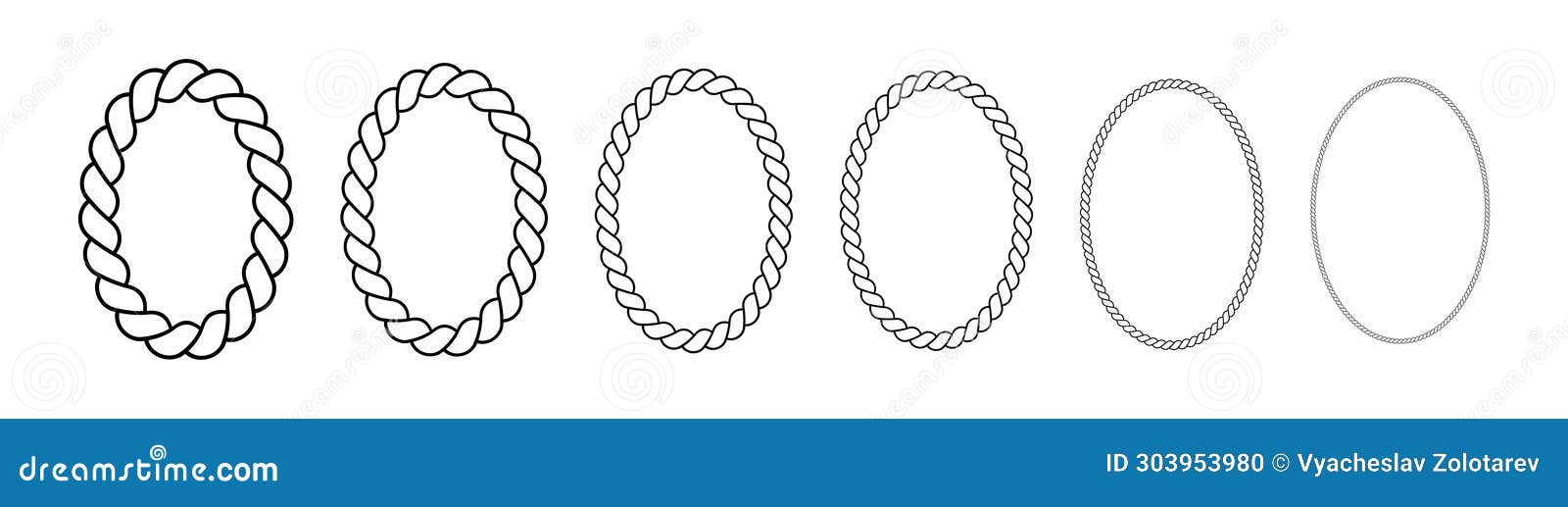 Oval frames made of rope. stock vector. Illustration of boarder - 303953980