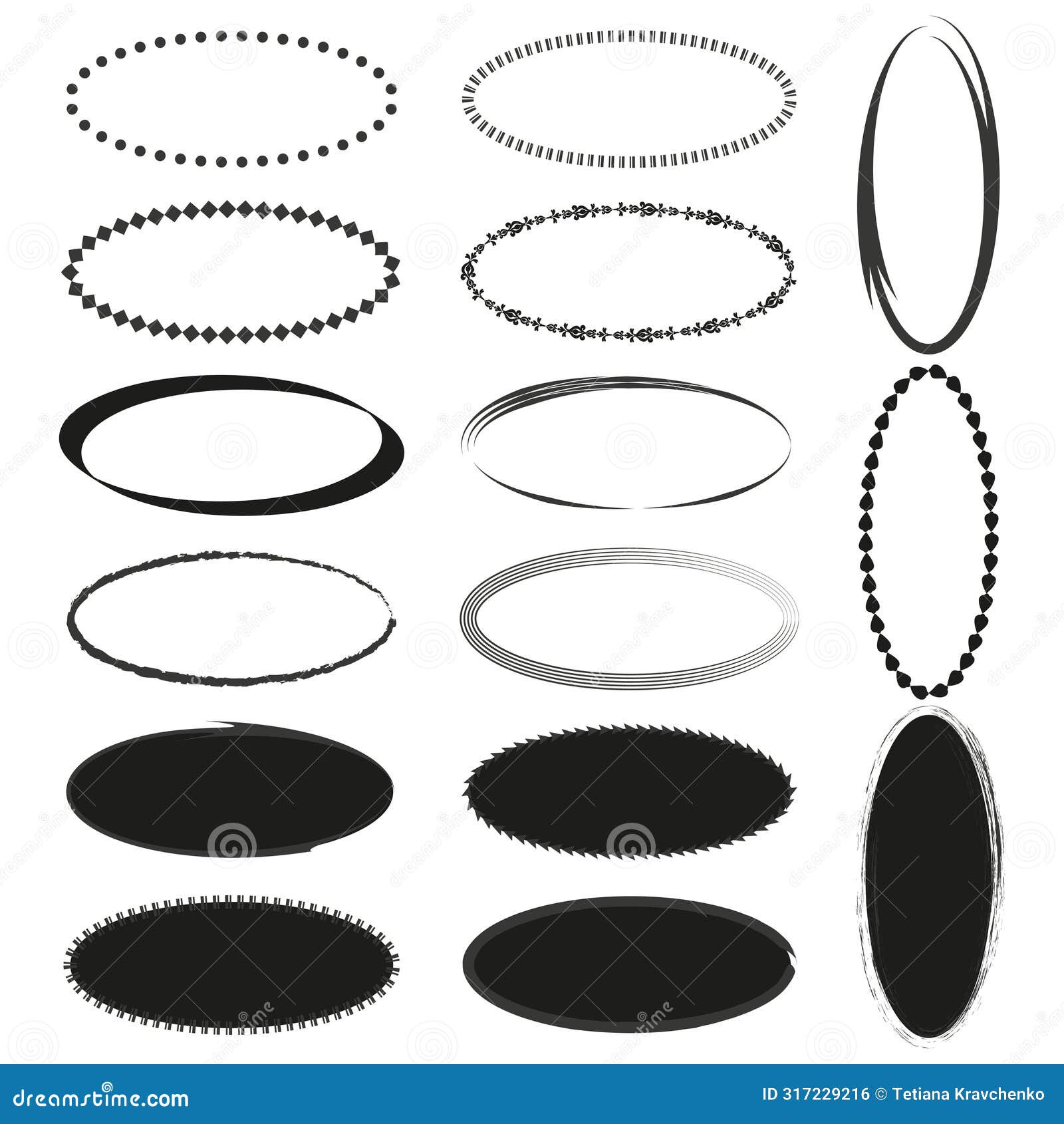 Oval Frames Vector Collection. Various Elliptical Border Designs. Black ...