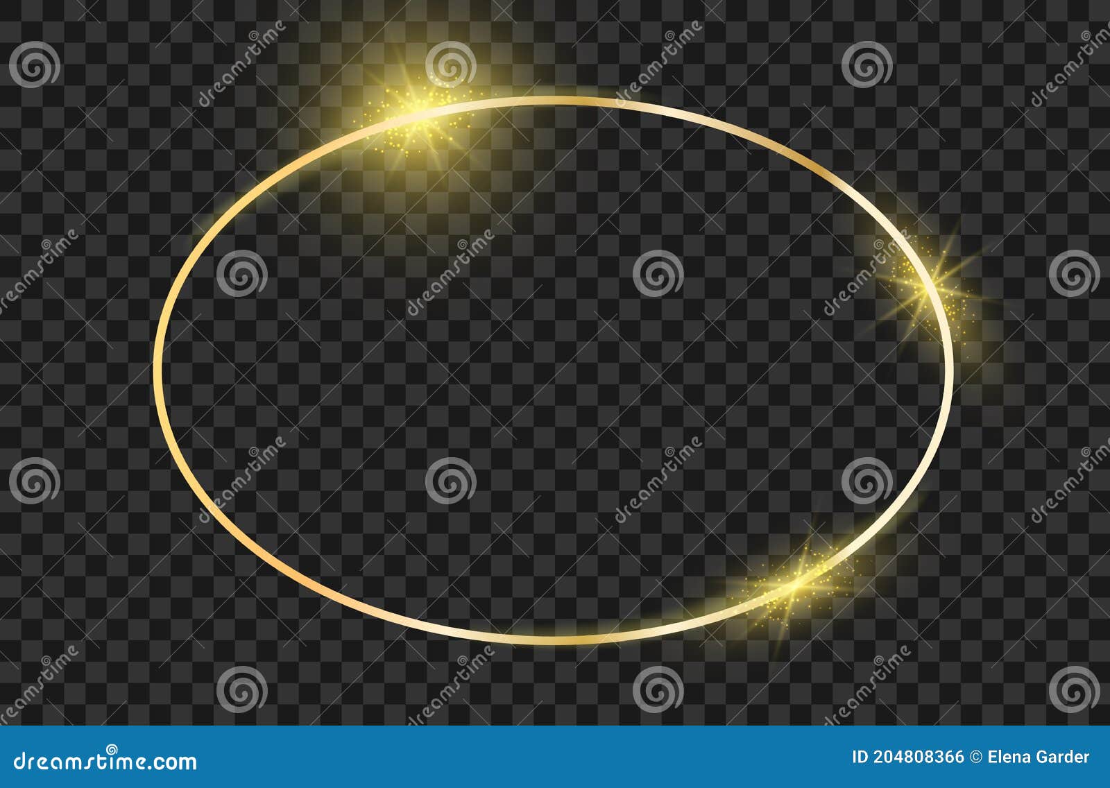 Oval Golden Frame. Gold Magic Christmas Shiny Border. Vector Realistic ...