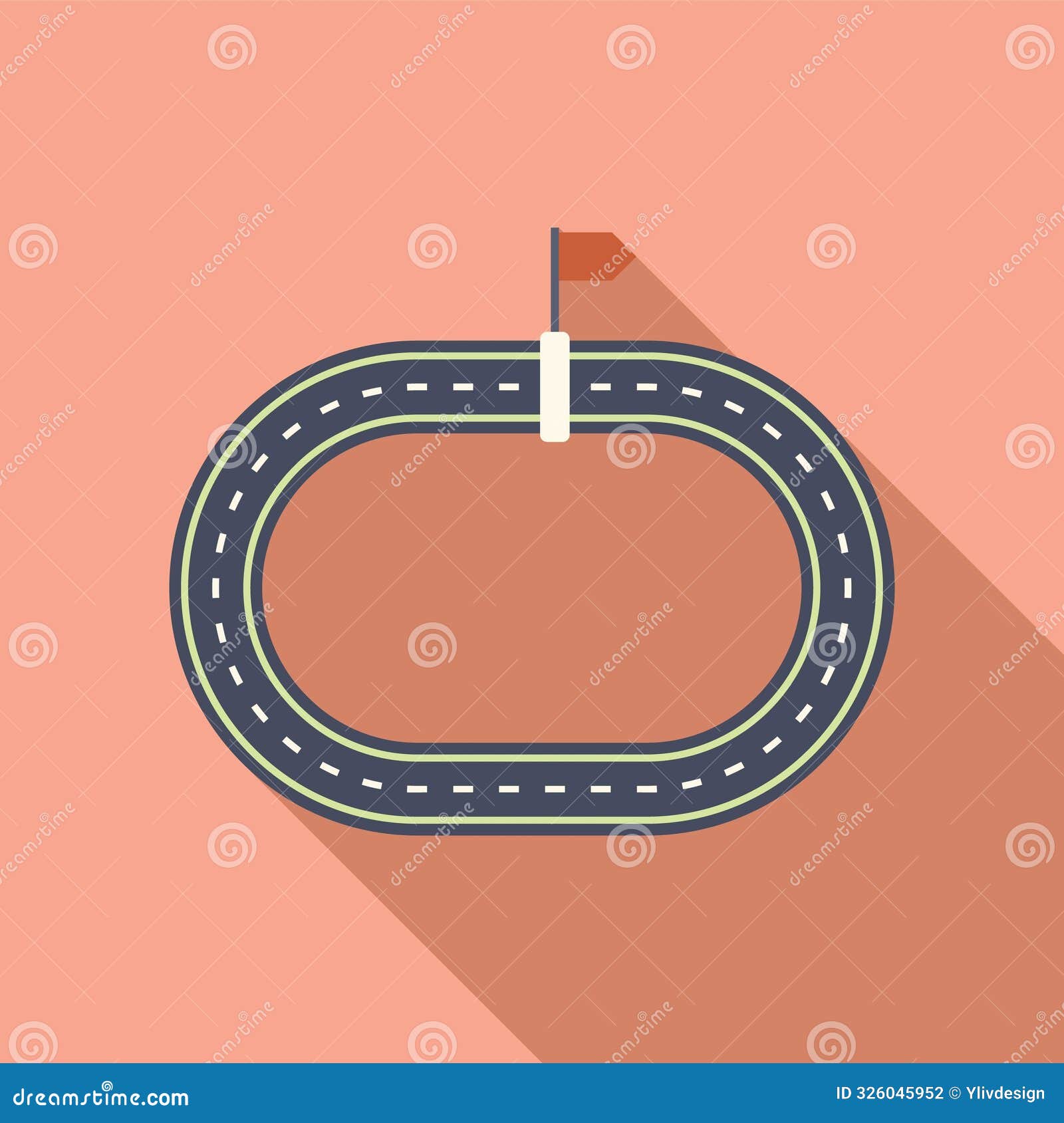 Oval Race Track Starting Line with Checkered Flag Marking Beginning of ...