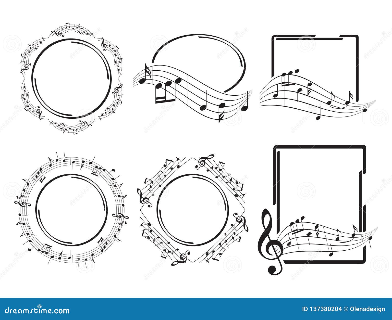 Oval Round and Rectangular Music Frames - Beautiful Vector Set Stock ...