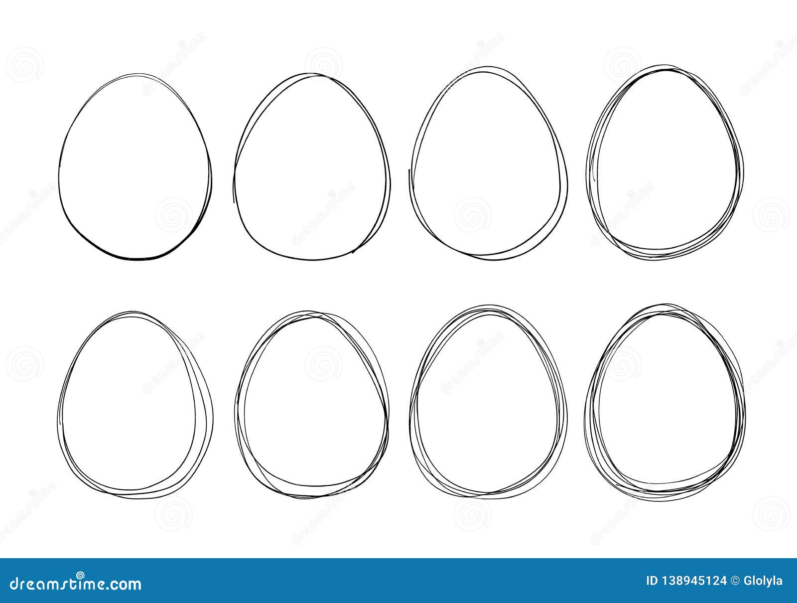 Hand Drawn Oval Line Sketch Set. Stock Vector - Illustration of design ...