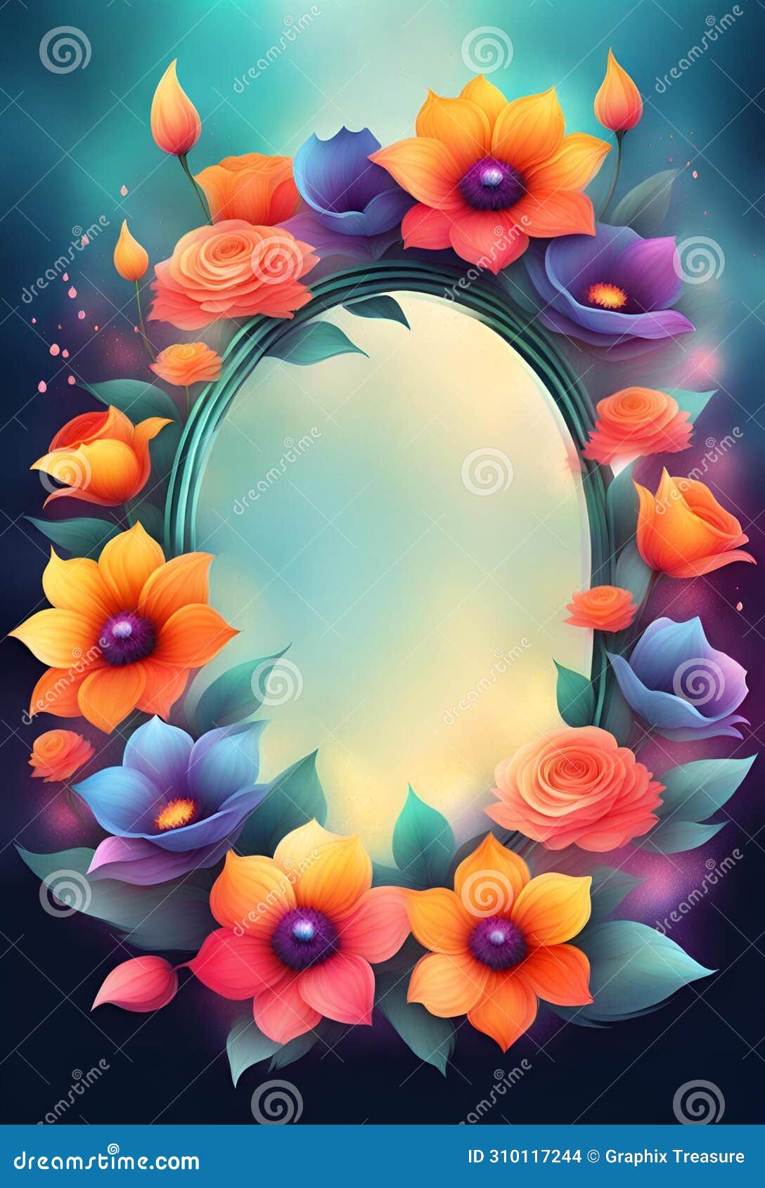 Oval Shape Floral Frame Illustration Generative AI Stock Illustration ...