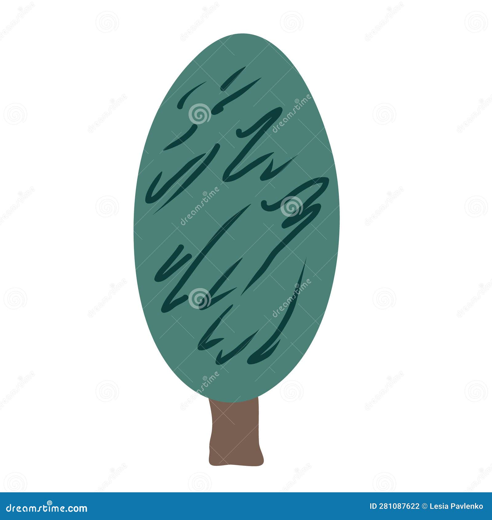 Oval Shape Tree Icon in Doodle Cartoon Style Isolated on White. Forest ...